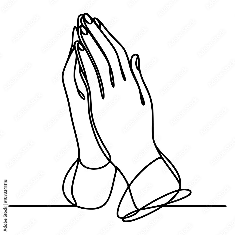 one line drawing praying hand worship religious vector illustration ...