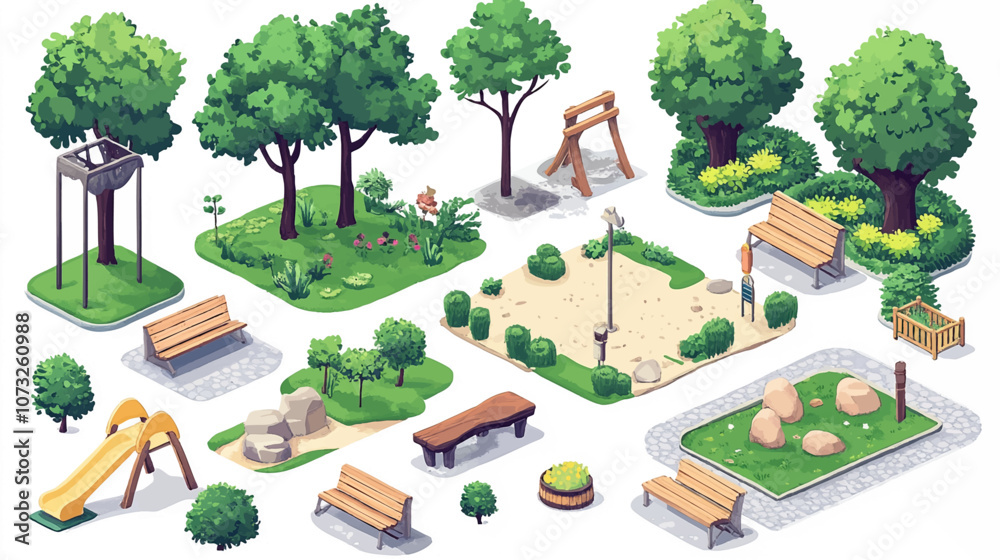 Vector de Stock Isometric 3d illustration park trees forest nature ...