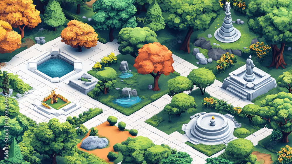 Isometric 3d illustration park trees forest nature elements flat design ...