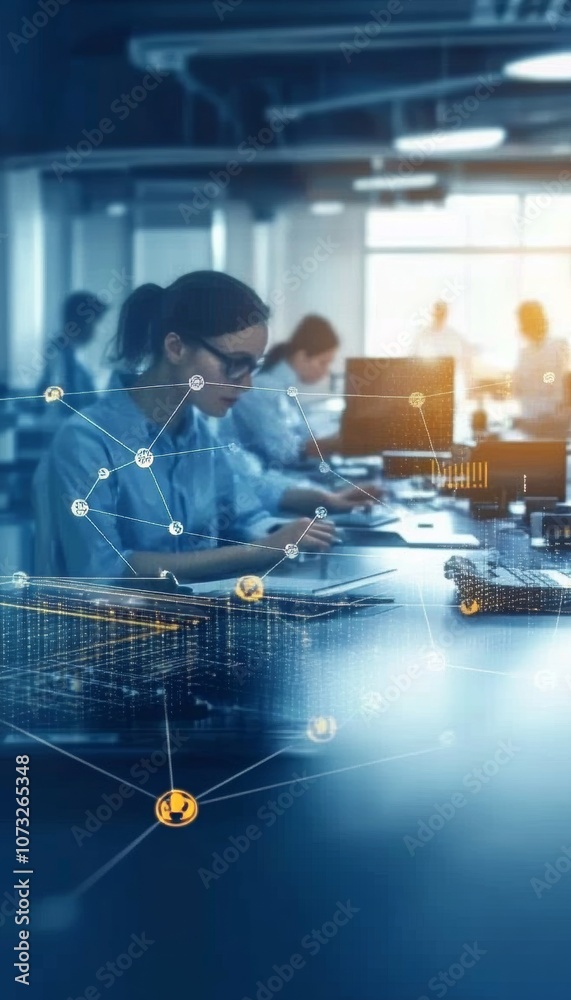 Open Office Innovative Team Collaboration, Connected Network Visual ...