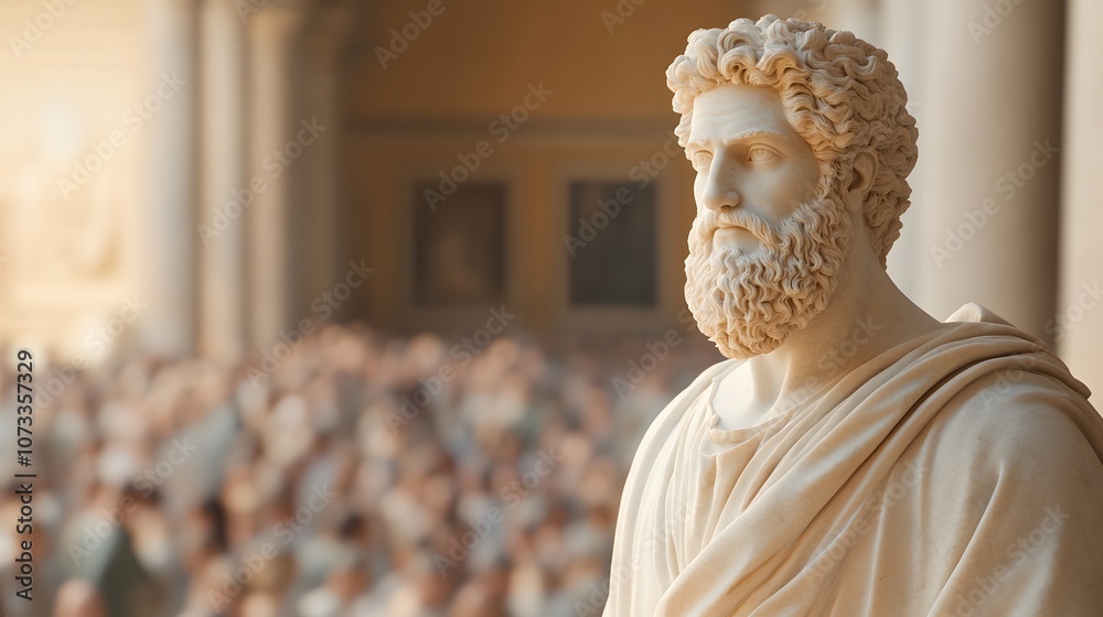Greek philosopher statue with a full beard, draped in a toga ...