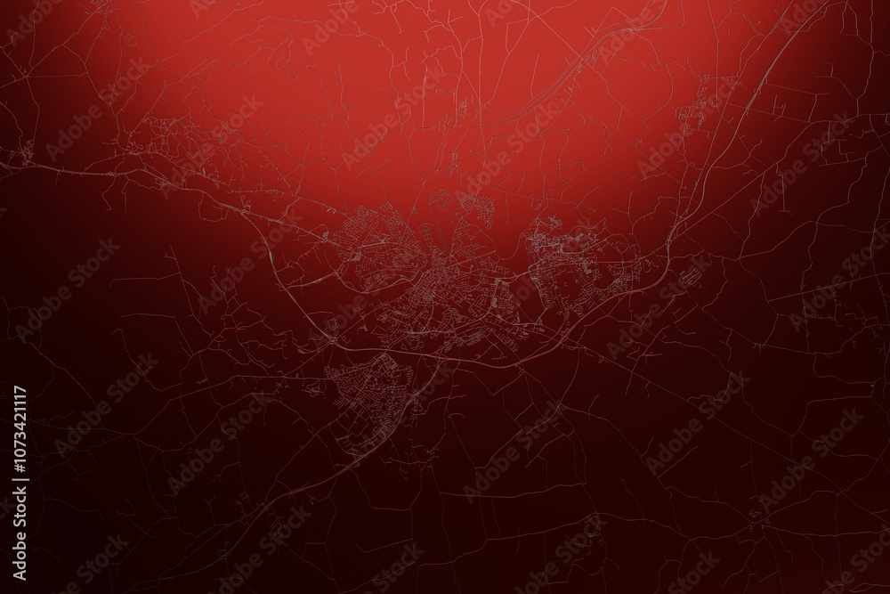 Street map of Limerick (Ireland) engraved on red metal background ...