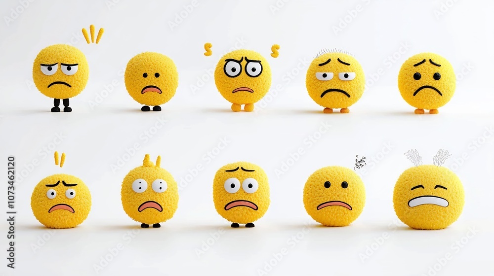 Set of four expressive yellow emoji icons showcasing facial expressions ...