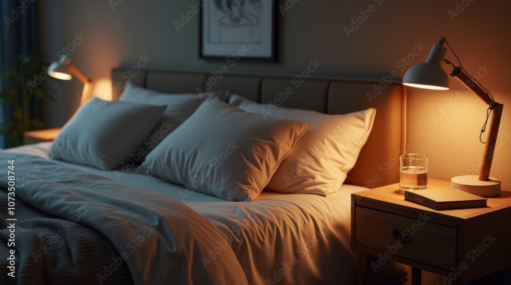 Cozy bedroom designed for optimal sleep hygiene, featuring a ...