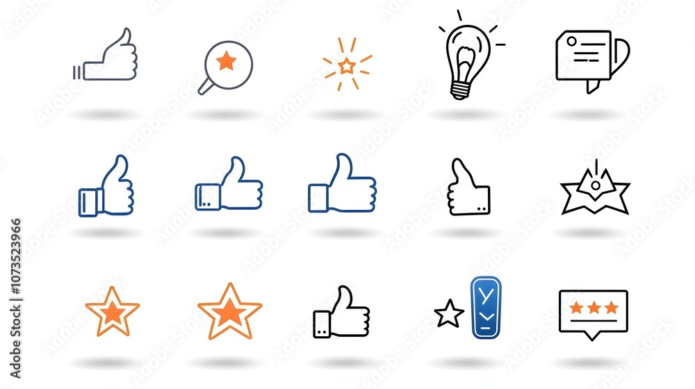Collection of simple line icon graphics for customer reviews including ...