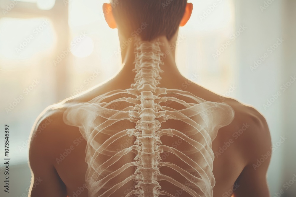 Spinal Anatomy Visualized on Human Back in Dark Setting Stock Photo ...