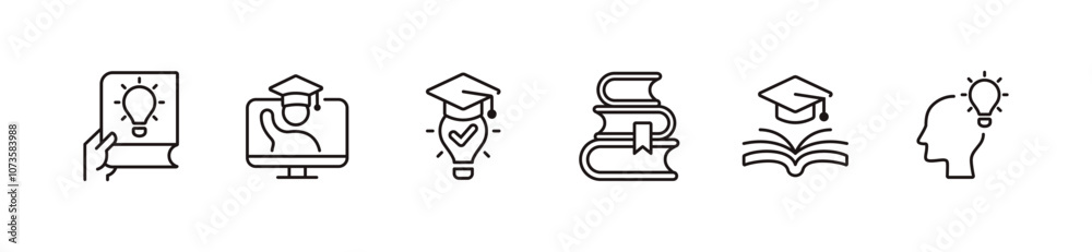 knowledge cognition line icon set education intelligence genius achievement learning signs ...