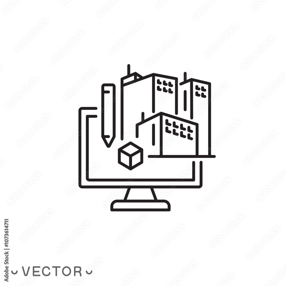 building information modeling icon, construction management technology ...