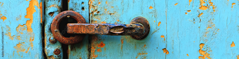 Broken Lock:A bent and twisted lock hangs uselessly from a battered ...