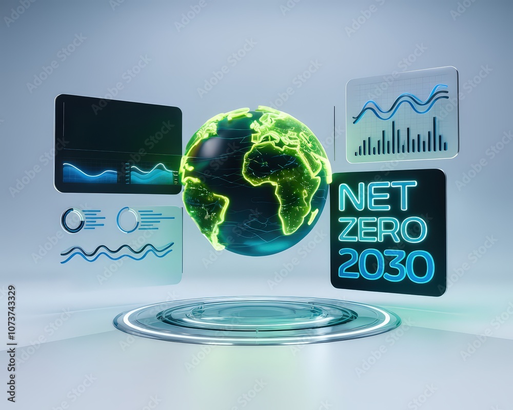 Glowing Green Earth Render Suspended in Space with Digital Interfaces ...