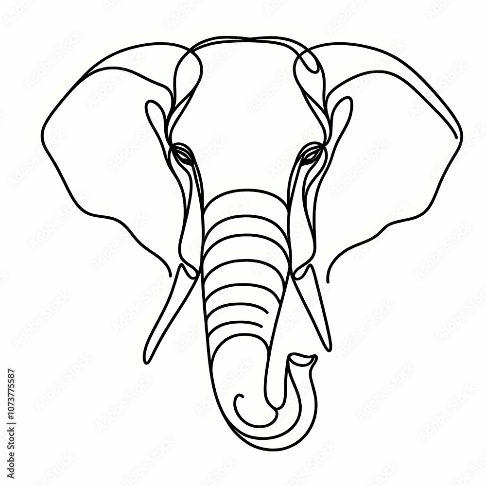 Minimalist Black and White Line Art of an Elephant's Face with ...