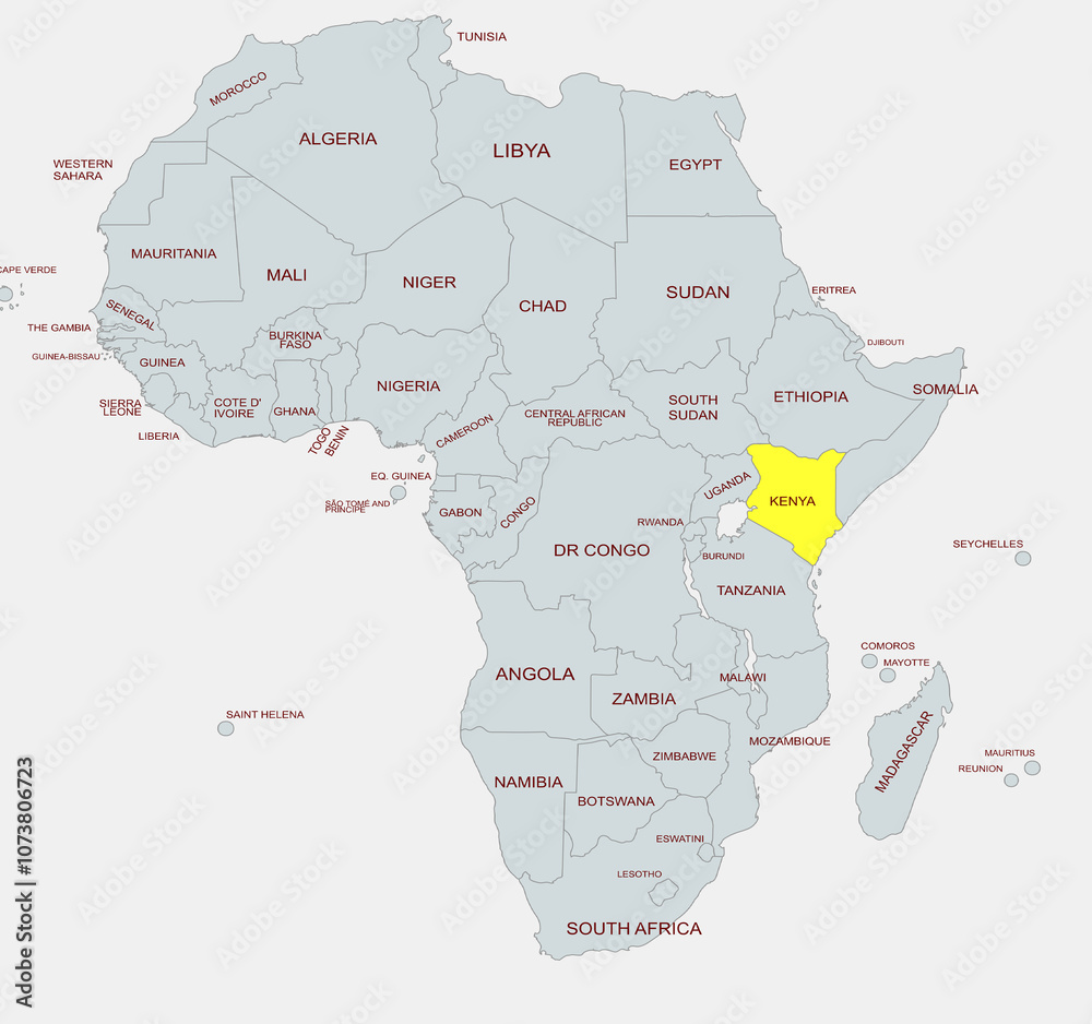 Foto de Stock Political map of Africa with Kenya highlighted, showing ...