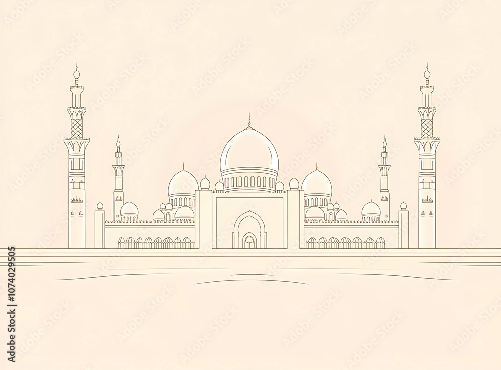Line art vector illustration of the Sheikh Zayed Mosque in Abu Dhabi ...