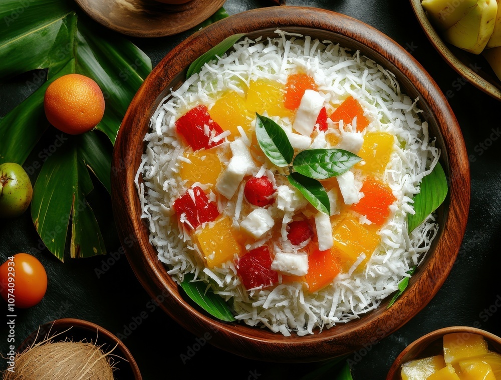 Bird s eye view of Buko Salad a Filipino dessert featuring young ...