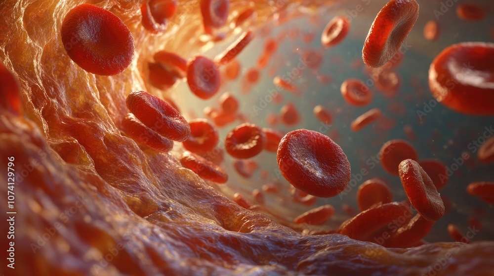Red blood cells in the arterial bloodstream showcasing health biology ...