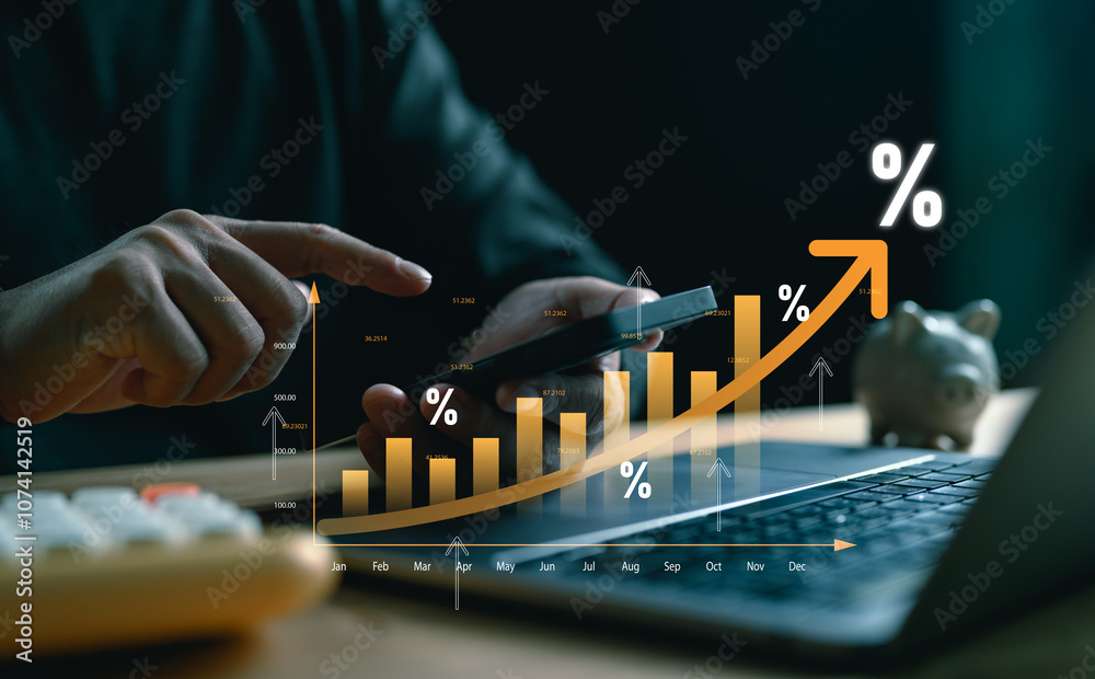 Business graph with percentage, special offer of shopping department ...
