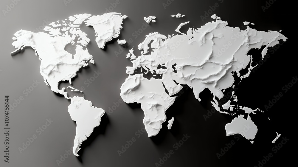 background with 3d world map model showing continents and countries ...