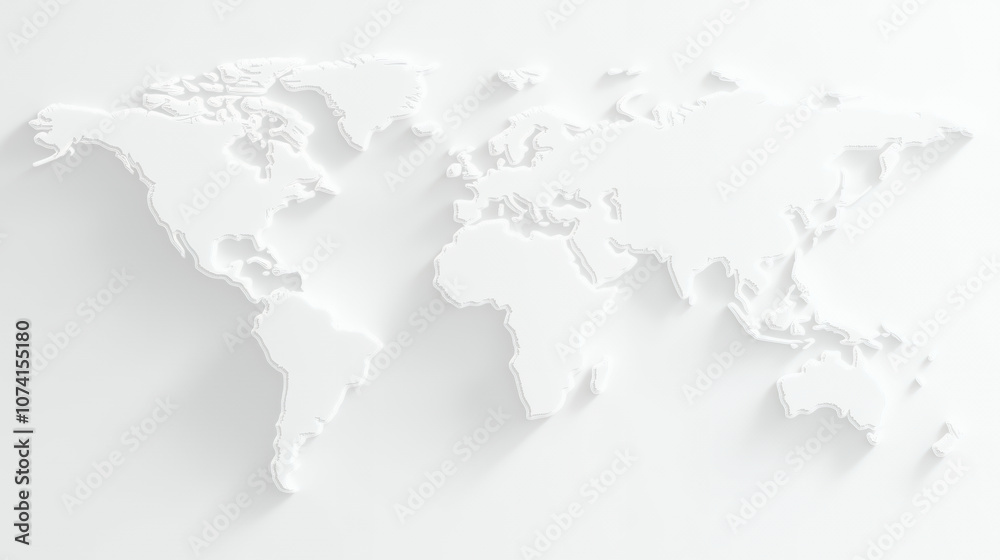 3d world map minimal white relief design with shadow detail background ...