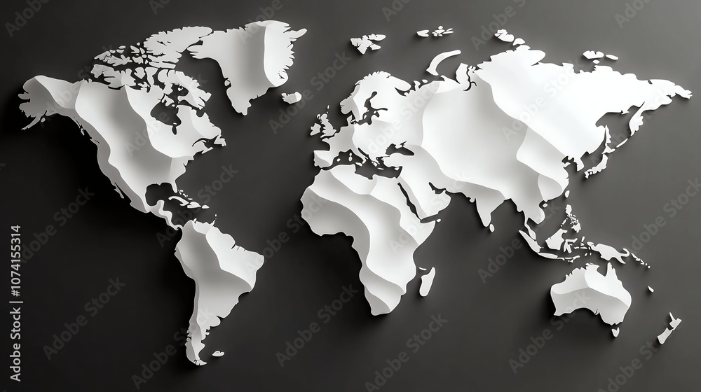 background with 3d world map model showing continents and countries ...