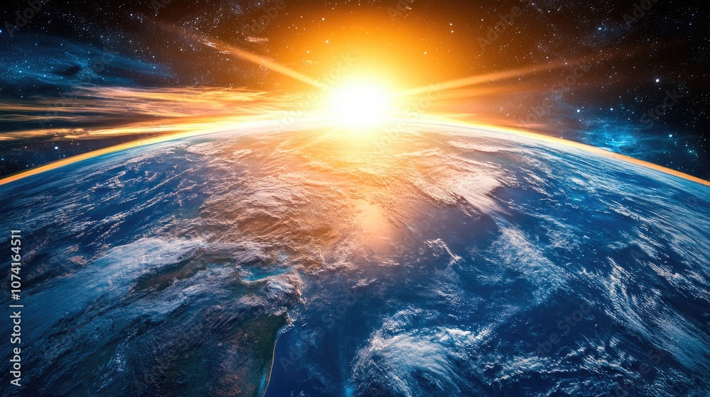 Panoramic view of Earth Image created with 3D rendering techniques ...
