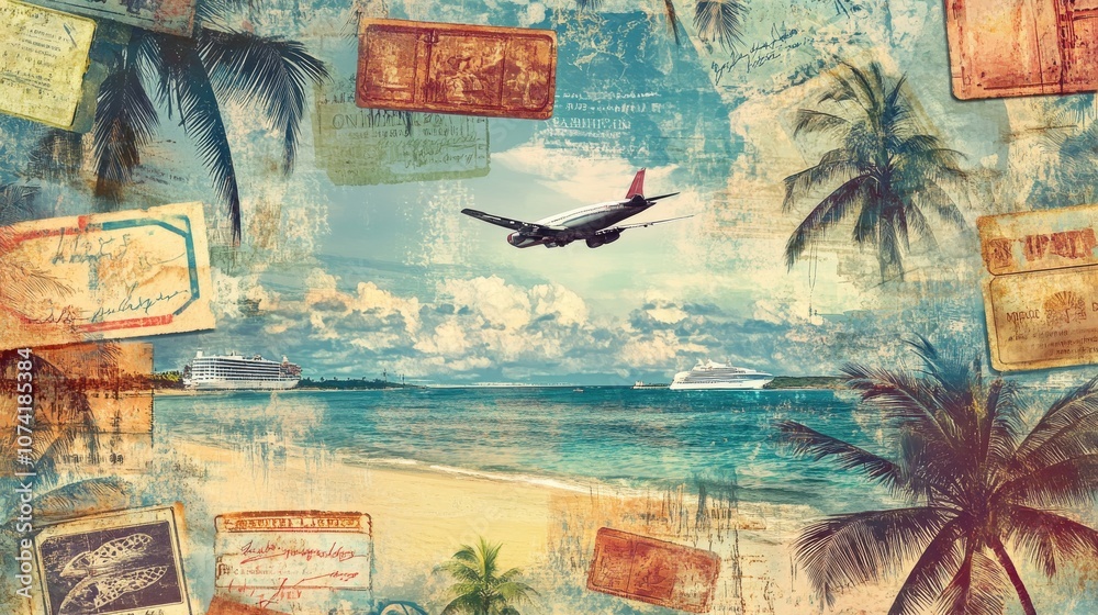 5.Retro postcard stamp pattern highlighting the essence of summertime ...