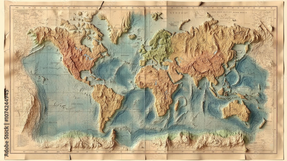 High-resolution world map with topographic details, showing landforms ...