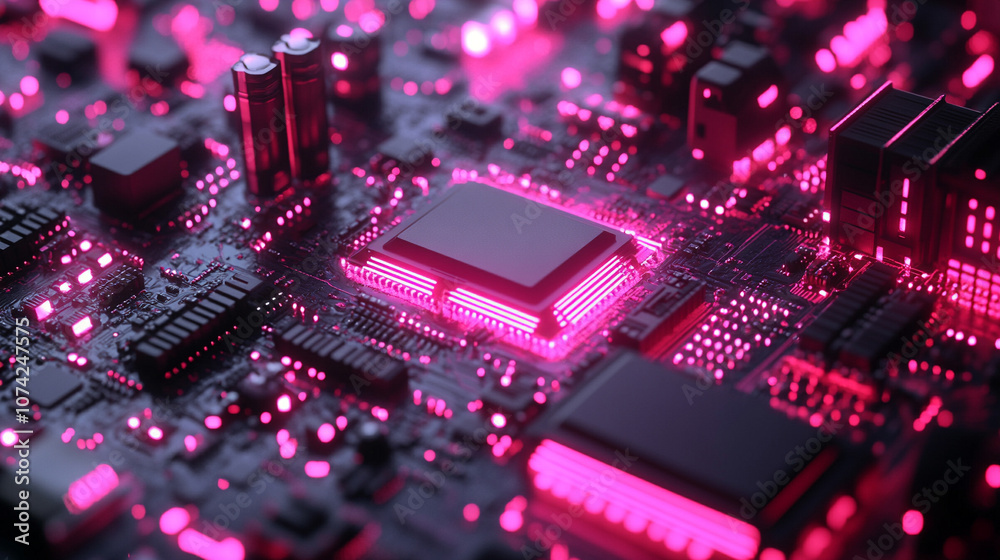 futuristic, AI-powered quantum computer visual, showcasing neon ...