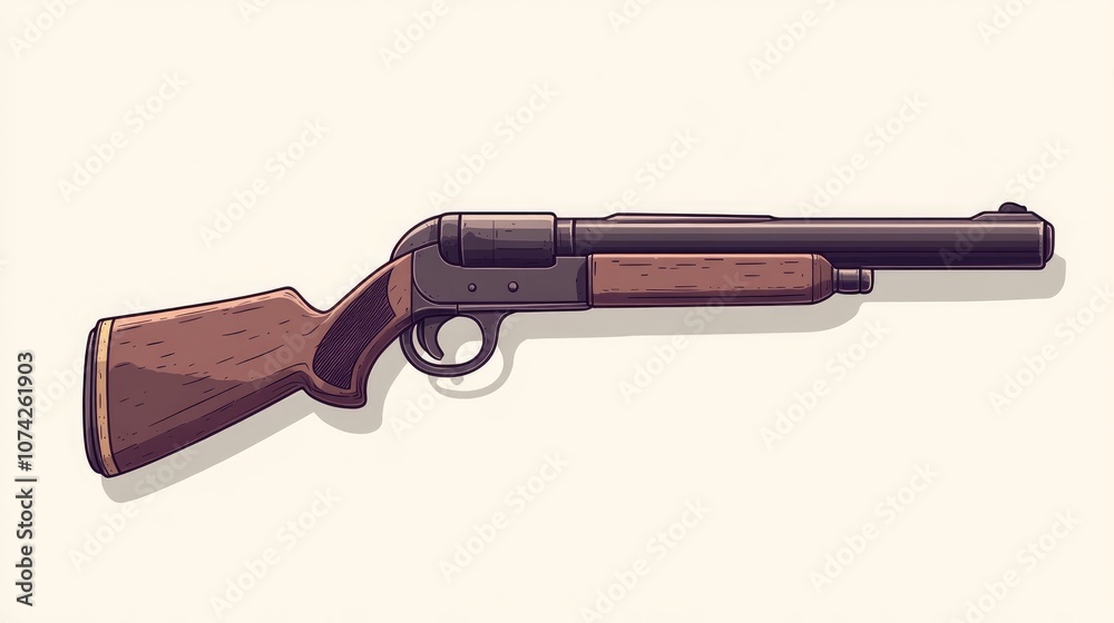 Cartoon illustration of a pump shotgun with a wooden stock designed for ...