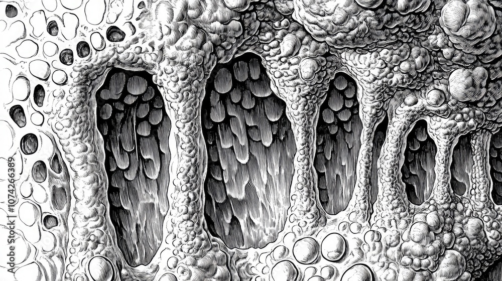 Vintage illustration of ciliated epithelium featuring columnar shaped ...