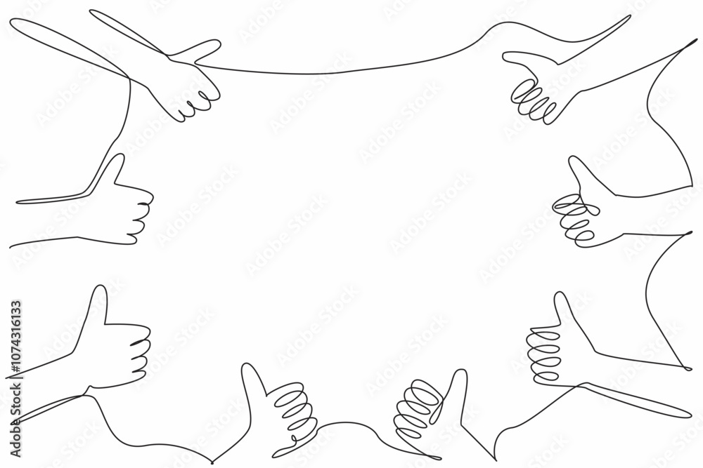 Single continuous line drawing some hands make a thumbs up gesture ...