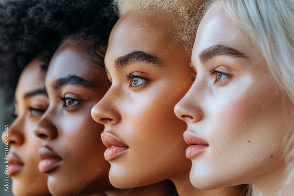 women with different skin tones are standing close together. Concept of ...
