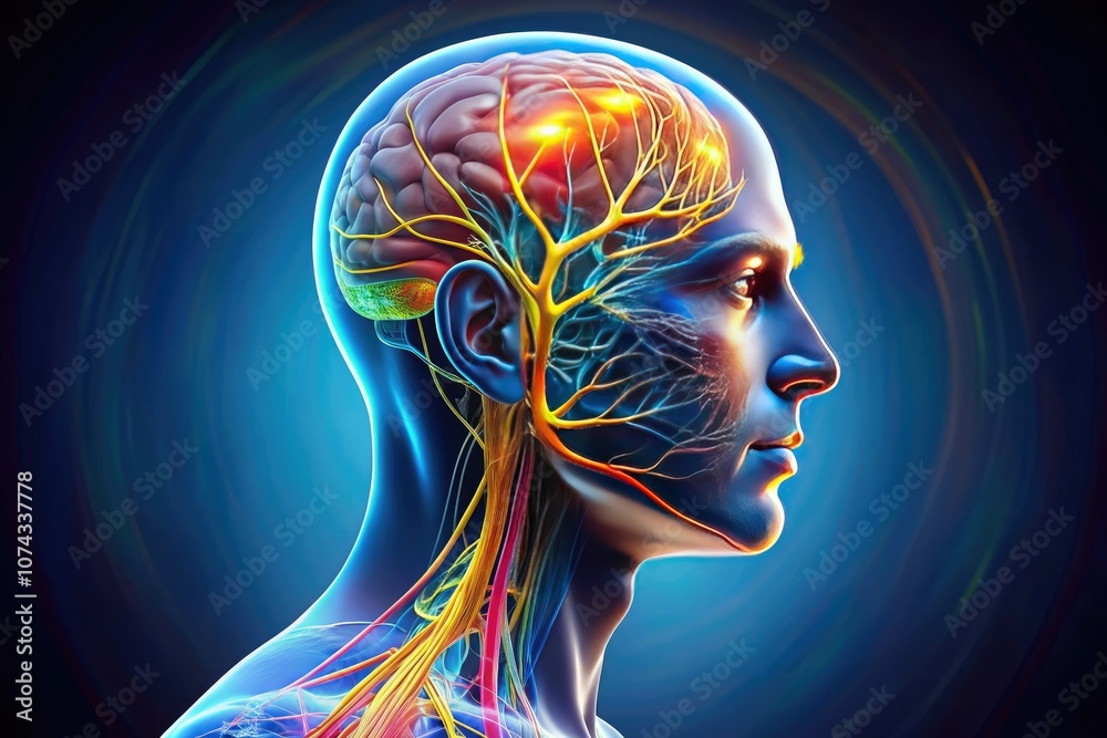 Human Head Anatomy Illustration for Headache Pressure Points and Nerve ...
