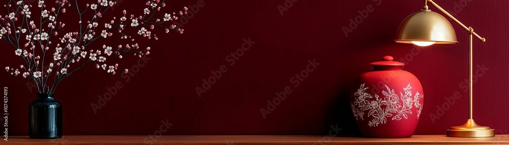 Soft burgundy wallpaper with delicate floral etchings, set in a classic ...