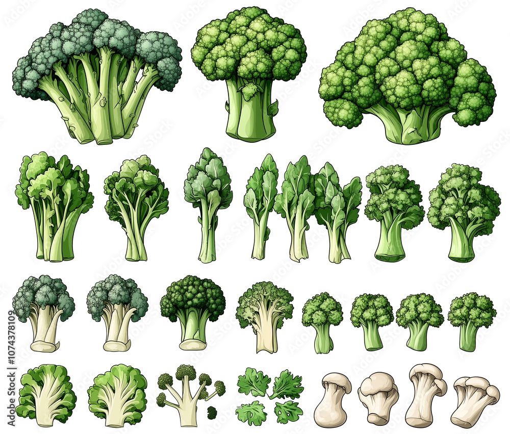 Vintage Botanical Illustration of Broccoli Varieties with Detailed ...