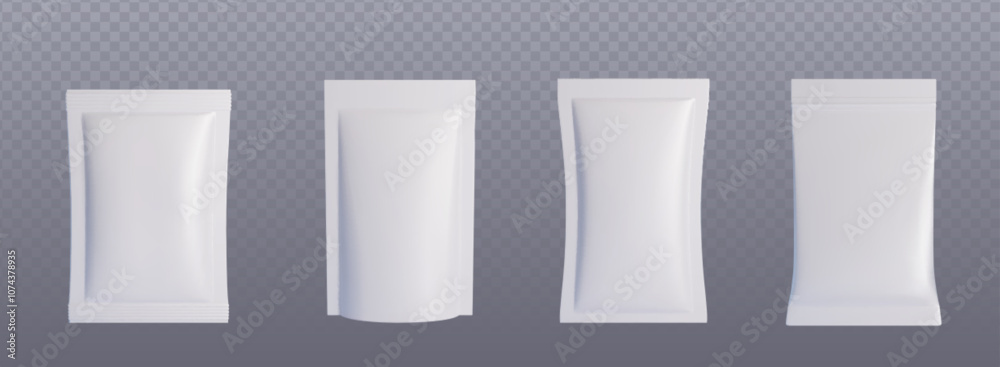 White pouch bag mockup set on transparent background. Realistic 3d ...