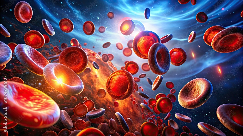 Night Photography of 3D Red Blood Cells Functioning in Oxygen Transport ...