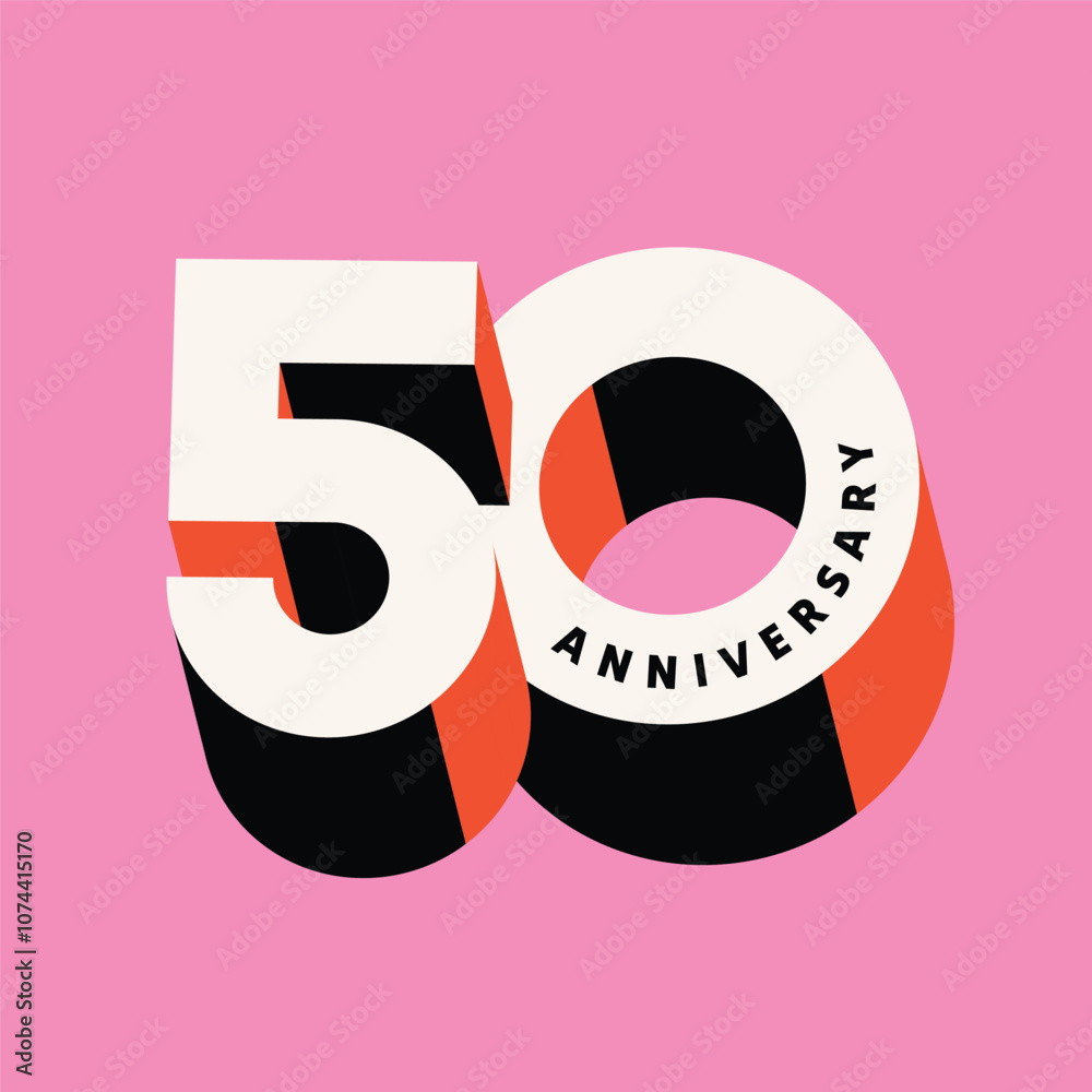 50th anniversary logo with modern 3d text effect isolated on pink ...
