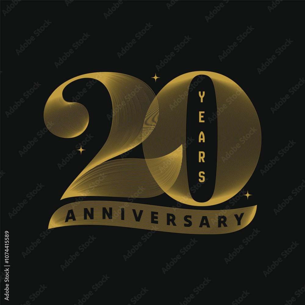 20 years anniversary golden text logo. 20th wedding anniversary ...