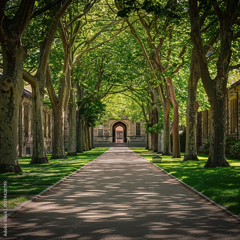 Tree Lined Pathway Leading to the Main Building of a Historic ...