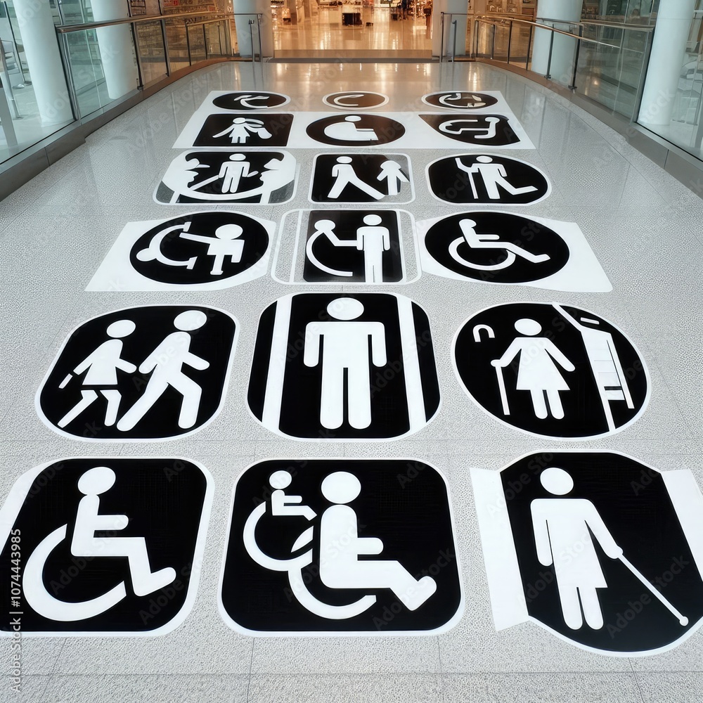 Accessibility symbols: Symbols such as wheelchairs, white canes, or ...