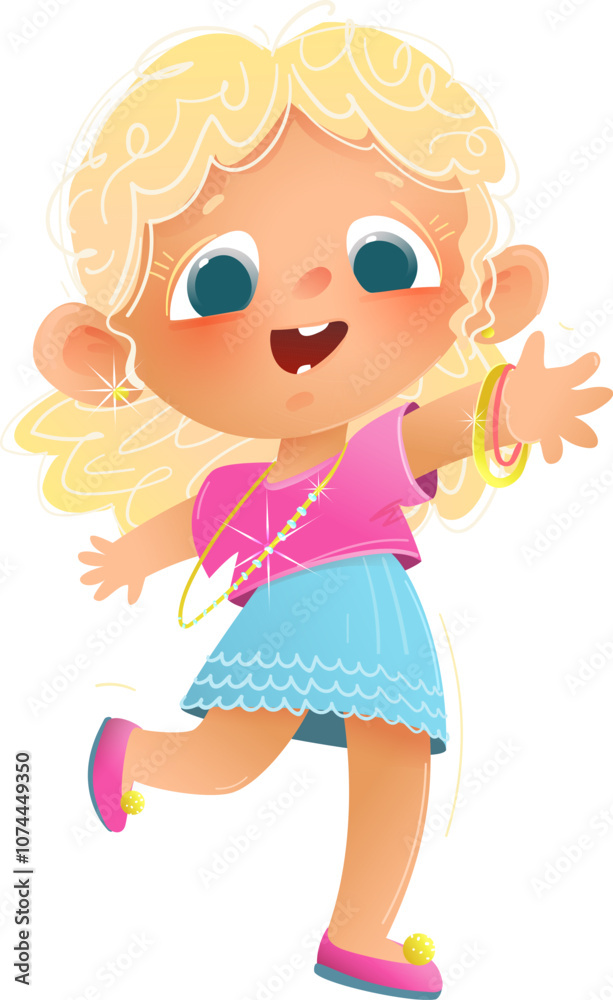 Cute little girl dancing disco, playful happy smiling child character ...