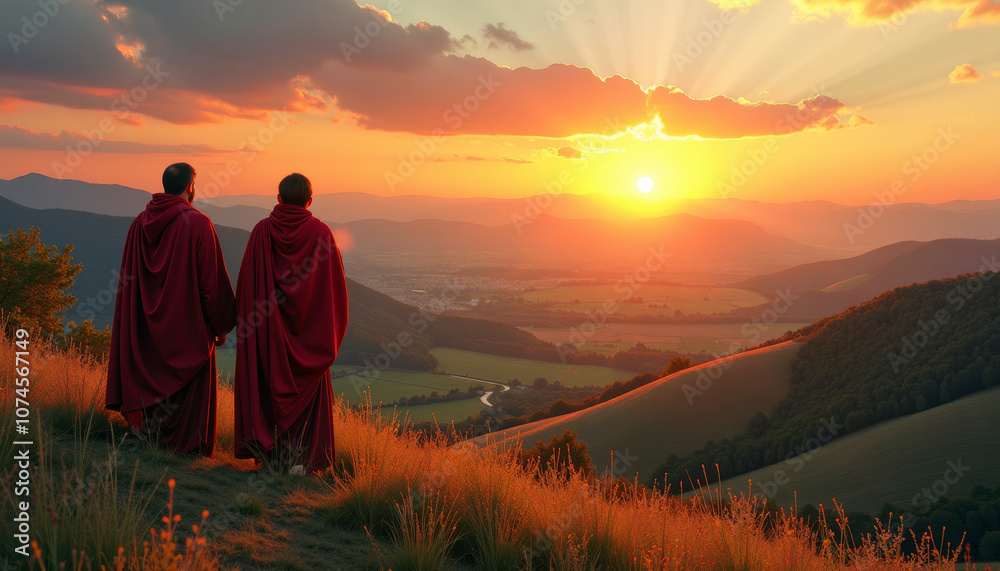 Spies on a hillside watching the sunrise over the Promised Land ...