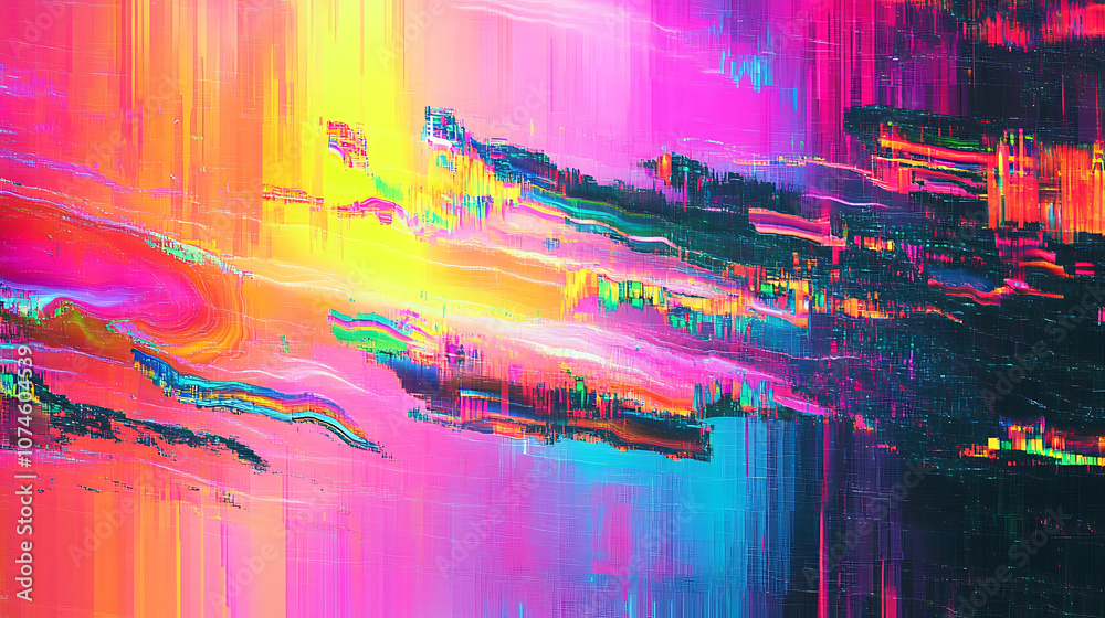 An edgy glitch art scene featuring pixelated distortions, vibrant ...