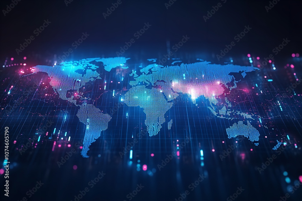 A digital backdrop displaying financial charts and graphs overlaid on a ...