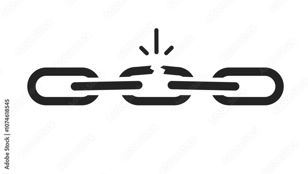 Broken chain link icon vector simple graphic illustration, black white weak place spot symbol ...