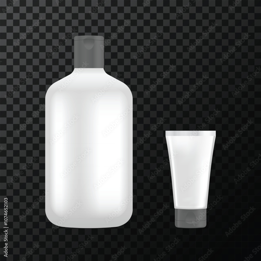 Blank plastic white cosmetic bottle and tube with black caps - mockup ...