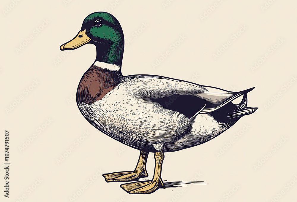 Duck, sketch. Vintage retro print, duck sketch ink pencil style drawing ...