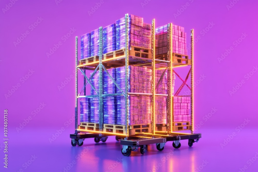 Pallet Rack System with Barcode Scanning, a detailed 3D illustration ...