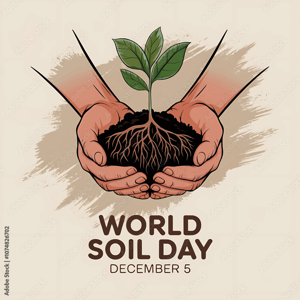 World Soil Day Hands Holding Seedling in Soil Illustration for Eco ...