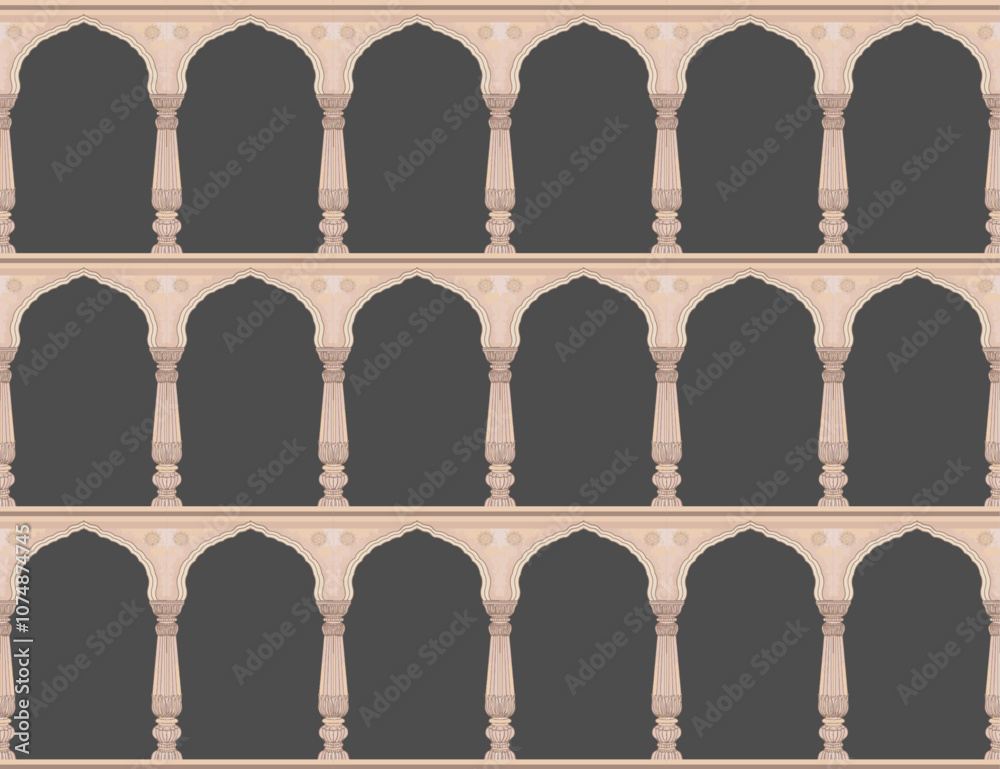 Set of windows Beautiful Arch Design with Indian Rajasthani fort and ...